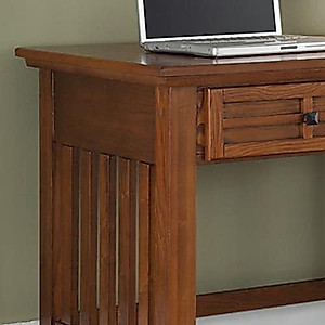 Home Styles Arts and Crafts Mission Style Student Desk Crafted from Hardwoods with Cottage Oak Finish, Black Finished Hardware, Slightly Flared Legs, Two Storage Drawers, Without Hutch