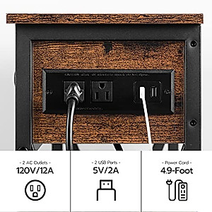 HOOBRO Console Table with Outlets and USB Ports, Narrow Entryway Table with Drawer, Small Sofa Table with 2 Storage Shelves, Behind Couch, Living Room, Hallway, Foyer, Kitchen, Rustic Brown BF88XG01