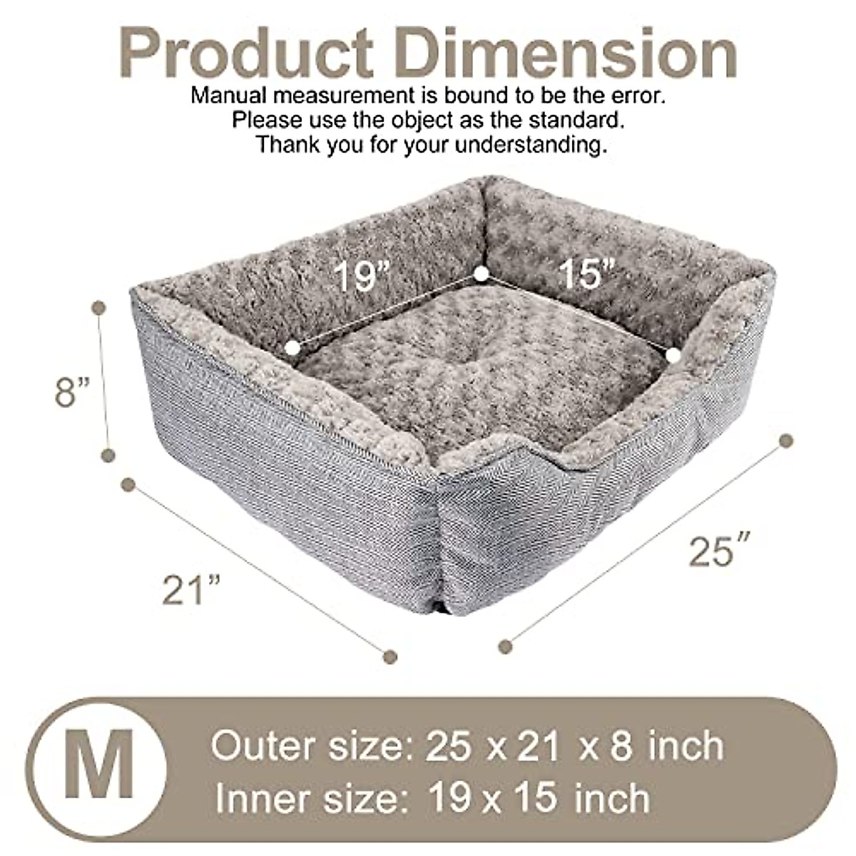 FURTIME Durable Dog Bed for Large Medium Small Dogs Soft Washable Pet Bed Orthopedic Dog Sofa Bed Breathable Rectangle Sleeping Bed Anti-Slip Bottom(25'', Grey)