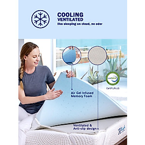 Memory Foam Mattress Topper for Pain Relief - 3 Inch Gel Infused Memory Foam Non-Slip Cover - Plush Feel - Cooling and Pressure Relieving - CertiPUR Certified - Dorm Room Essentials - Queen Size