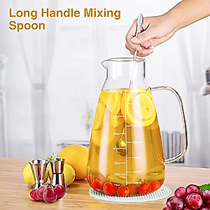 Hannadepot Glass Pitcher, Glass Water Pitcher with Lid, 118oz/0.92 Gallon Heat Resistant Borosilicate Glass Carafe with Pot Holder and Spoon Temperature Safe (118oz/3.5L)