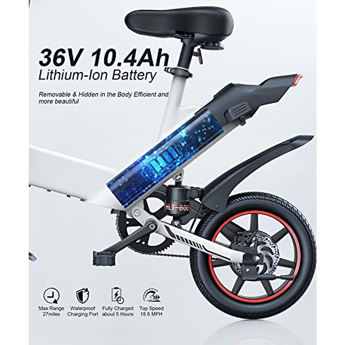 Sailnovo Electric Bike, Electric Bicycle with 18.5mph Electric Bikes for Adults Teens E Bike with Pedals, 14" Waterproof Folding Mini Bikes with Dual Disc Brakes