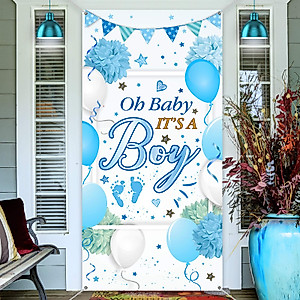 Baby Shower Decorations, Welcome It is a Boy Sign Banner Door Cover Blue Photo Backdrop for Baby Shower Party Supplies, 70.87 x 35.43 inch