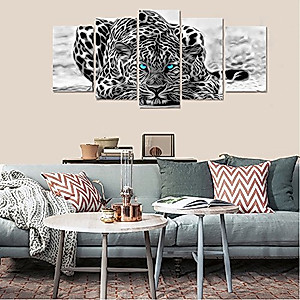 Black and White Animal Canvas Wall Art,Abstract Leopard Canvas Prints with Frame,Attractive Leopard Picture Decorative,Easy Hanging On,More Size Optional (16 (10"x16"x2+10"x20"x2+10"x24"x1)