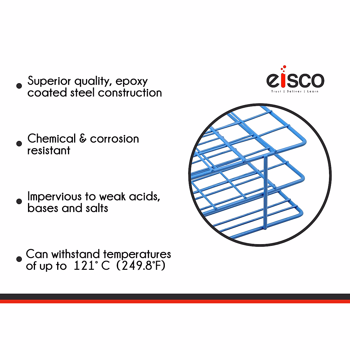 EISCO Blue Epoxy Coated Steel Wire Test Tube Rack, 20 Holes, Outer Diameter Permitted of Tubes 18-20mm or Less, 4 X 5 Format