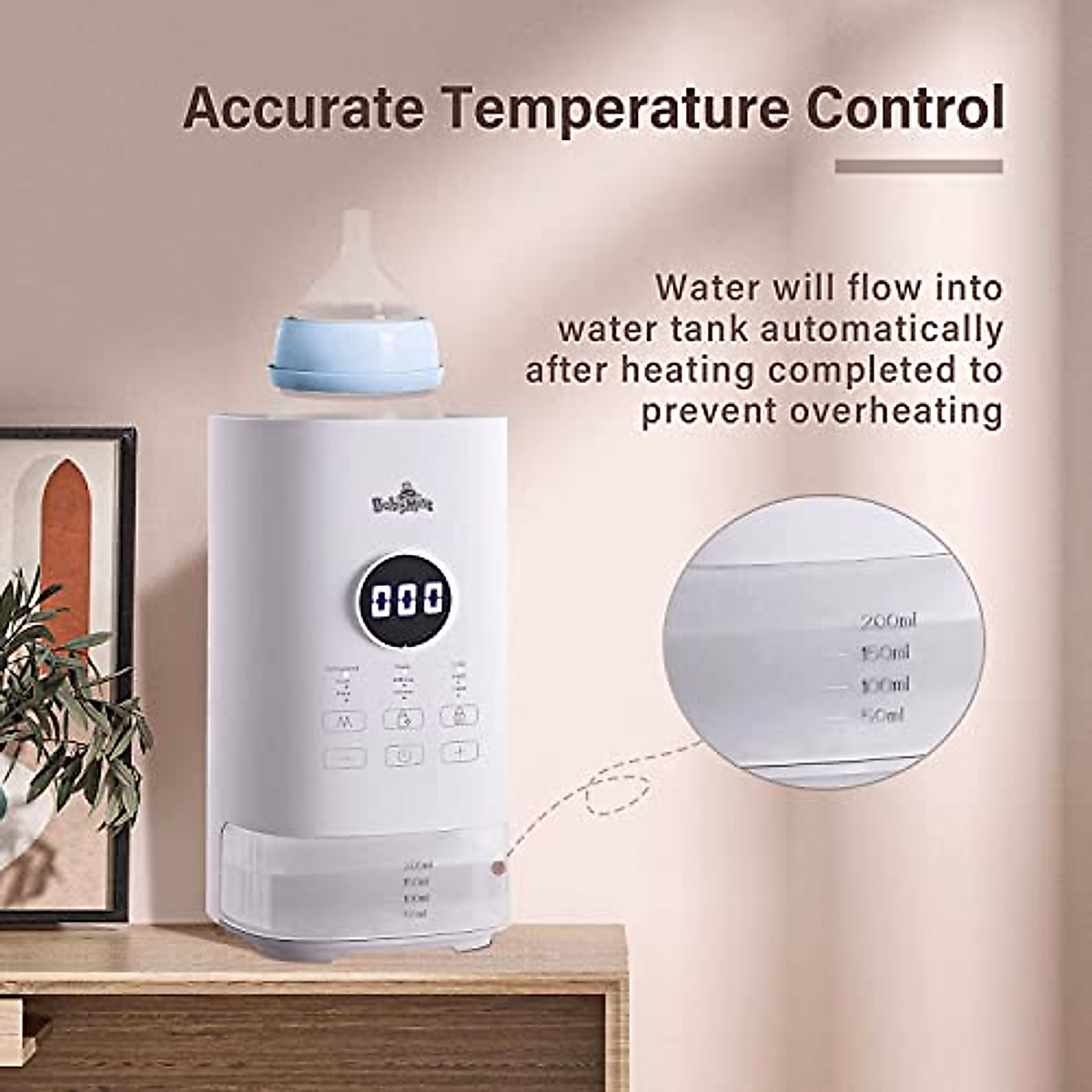 Baby Bottle Warmer, Bottle Warmer for Breastmilk/Formula, 5-in-1 Food Heater, Baby Milk Bottle Warmer with Timer, LCD Display, Accurate Temperature Control, 24H Constant Warming, Power-Off Protection