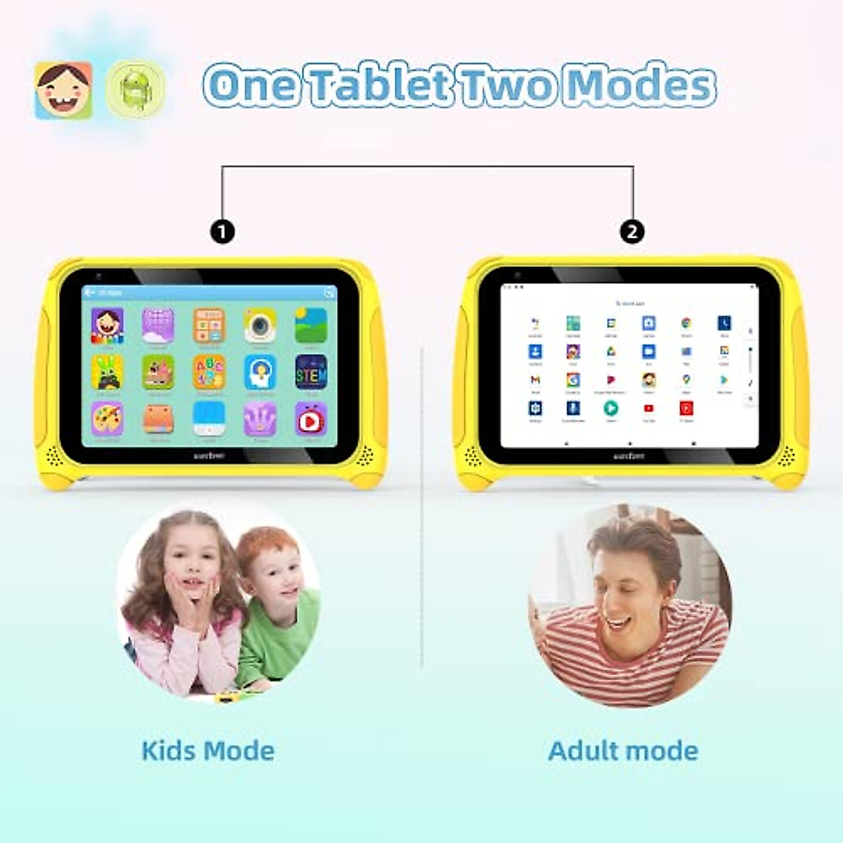 7 inch Android 11 Tablets, 2GB RAM+32GB ROM,Long Battery Life,1.5GHz Quad Core Processor,2 MP Dual Camera,Google Certified, WiFi Bluetooth 4.2 (Yellow)