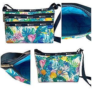 LeSportsac Lauren Roth Uluwehi HAWAII EXCLUSIVE Quinn Crossbody Handbag, Style 3352/Color K605, Vibrant Tropical Flowers & Pineapples, Lauren Roth Signature Printed on Pattern