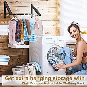 HOME RIGHT Clothes Drying Rack Folding with 32" Rod, Wall Mounted Drying Racks for Laundry, Foldable Laundry Dryer Hanger, Collapsible Clothing Rack for Laundry Room, Black