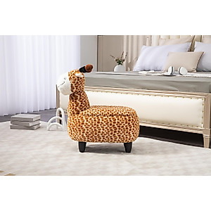 Home 2 Office Geno The Giraffe Ottoman with Storage for Kids' Bedroom, Playroom, Nursery or Recreation Room Decor, Soft Animal-Shaped Toddler Furniture with Wooden Legs