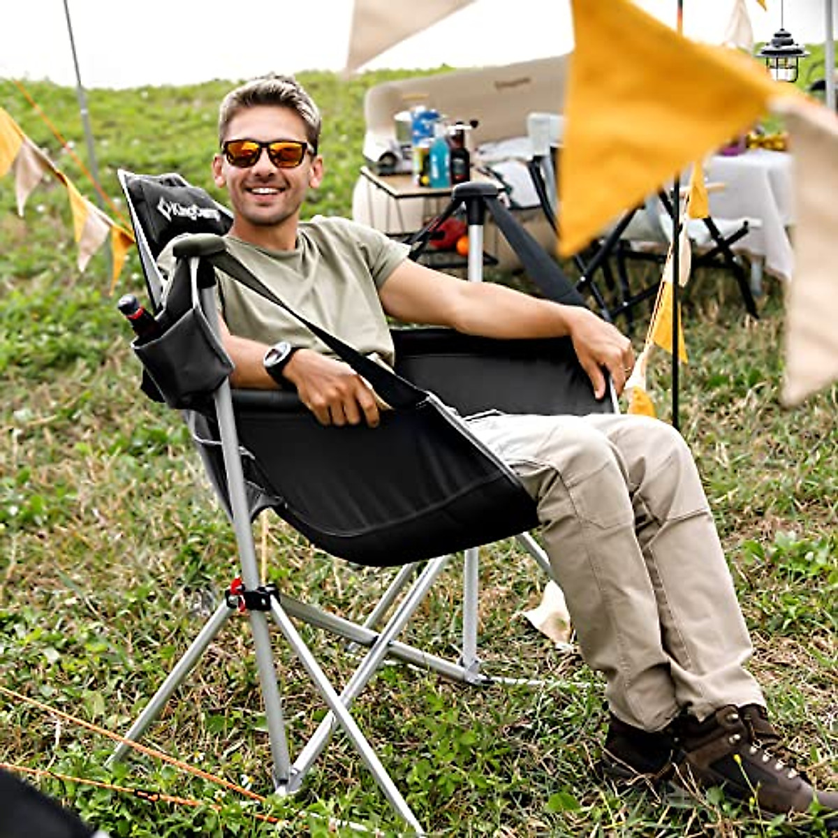 KingCamp 2 Pack Lightweight Hammock Swinging Camping Chair, Aluminum Alloy Rocker Camp Chair with Headrest Cup Holder for Outdoor Picnic Beach Sporting Events Concerts Backyard