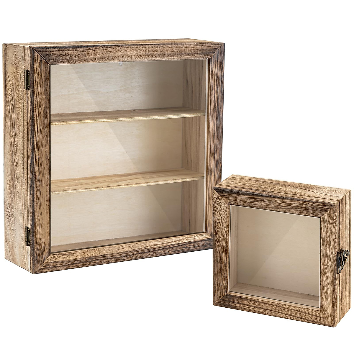 Wedding Gift Shadow Box Kit, 11” x 11” and 6” x 6” Wooden Shadow Boxes, Desktop Display Case with Transparent Lid, Wall Hanging Shadow Box Frame, Memory Box for Photos, Figurines, Jewelry, Tickets