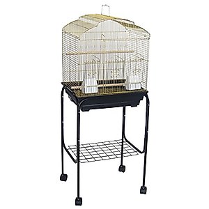 YML 3/8" Bar Spacing Shall Top Small Bird Cage with Black Stand, 18" x 14", Brass