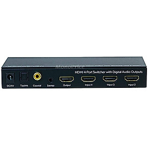 Monoprice Blackbird 4x1 HDMI 1.4 Switch - HDCP 1.4, with Toslink, Digital Coax and Analog Audio Extractor, 1080p 60Hz, DAC (Compatible with PS4/5 Xbox Apple TV Fire Stick Roku Blu-Ray Player)