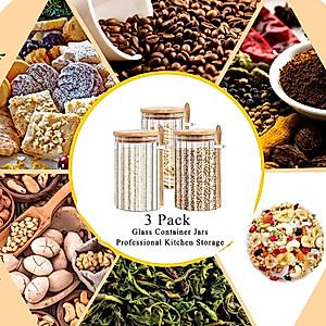 Steviieden 25 FL OZ Large Airtight Glass Jars with Bamboo Spoons Lids Overnight Oats Container Decorative Coffee Bar Food Storage Jar Cereal Nuts Salts Coffee Tea Flour Sugar Container Spice Jars