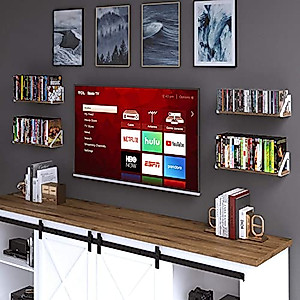 Wallniture Ponza Wood Floating Shelves for Wall Storage Shelves for Living Room Decor, Wall Bookshelves Set of 4 White Shelf Brackets, Burnt Finish