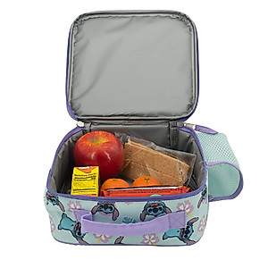 Disney Stitch Lunch Box Set for Boys & Girls, Stainless Steel Water Bottle with Carabiner Clip and Ice Pack, Insulated & Waterproof Lunch Bag with Zipper, 4 Pieces