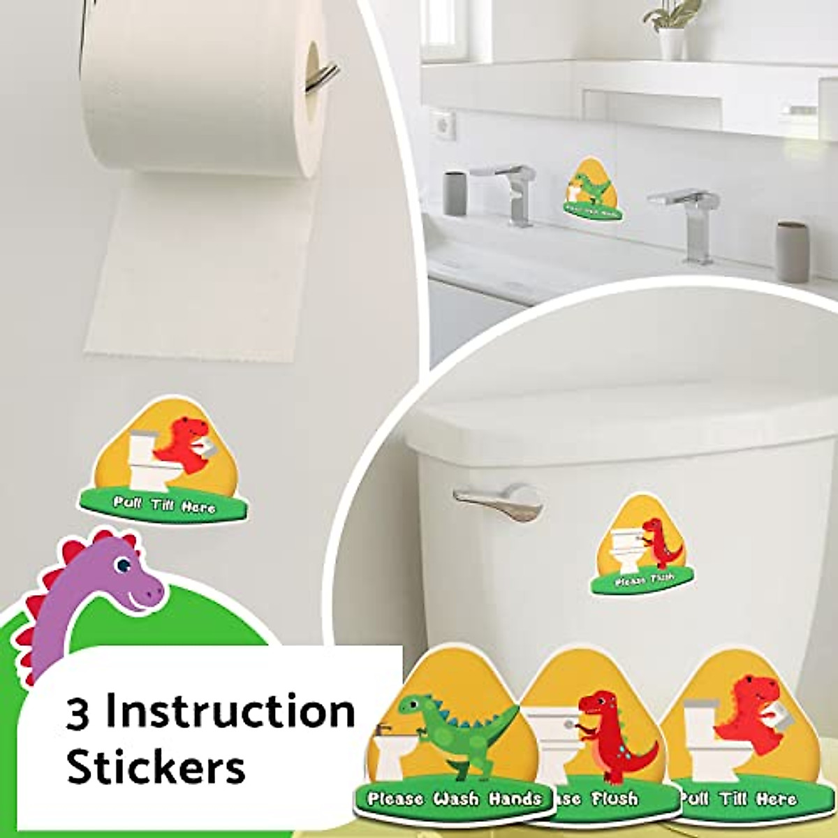 Potty Training Chart for Toddlers Boys & Girls - A Dinosaur Potty Chart with 35 Reusable Magnetic Dinosaur & Star Stickers for Kids Potty Training Reward, 3 Instruction Steps & Crown (Dinosaurs Theme)