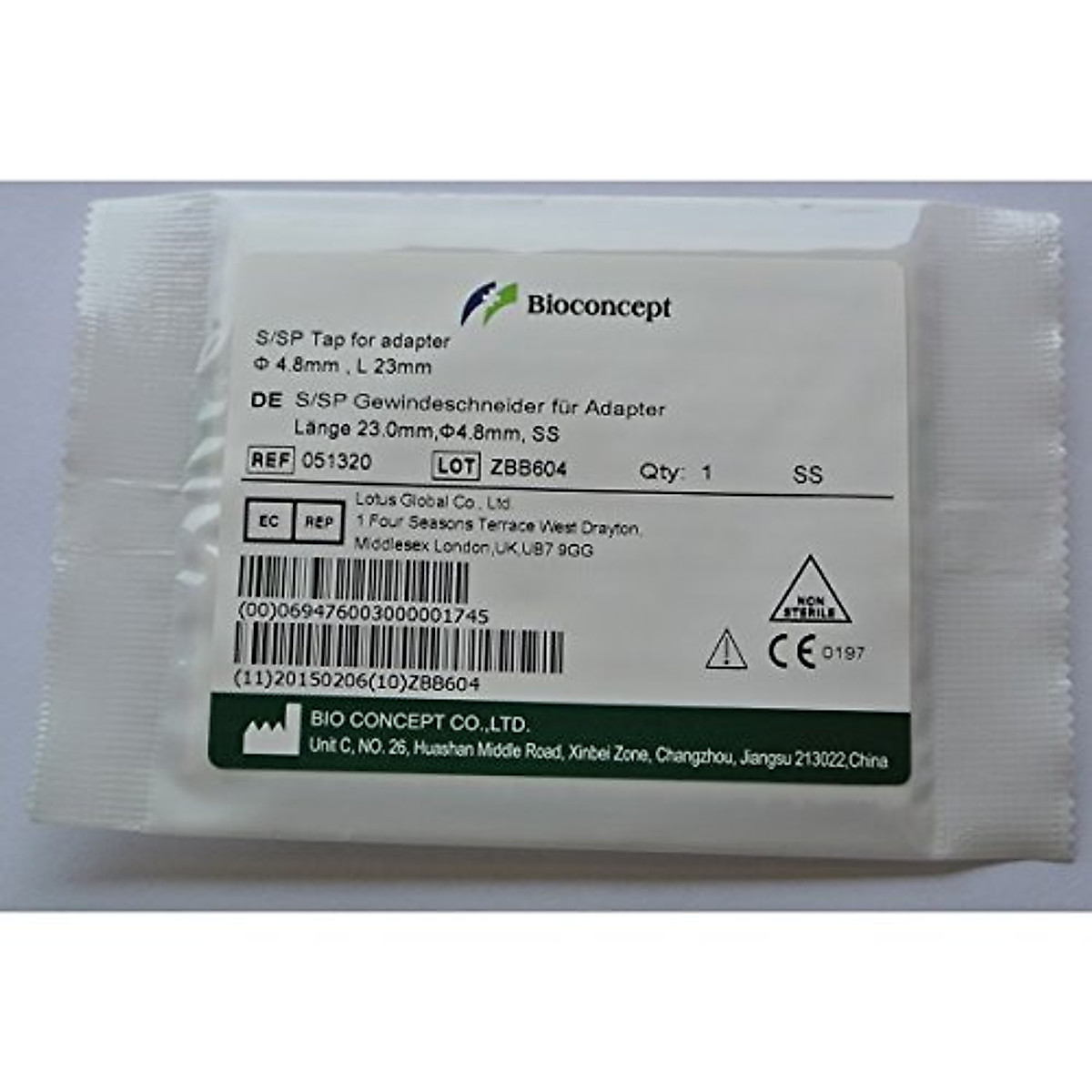 Bioconcept Straumann Compatible Dental Implants Instruments S/sp Adapter Tap,d4.8mm, Length 23.0mm