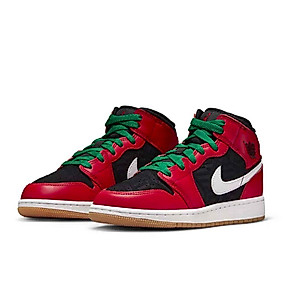 Nike Jordan Youth Jordan 1 Mid SE GS DQ8418 006 Christmas - Size 6Y, Black/Fire Red/White/Malachite