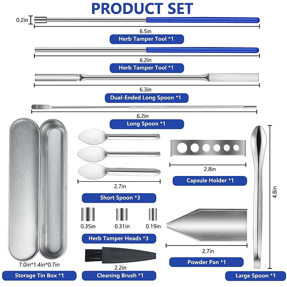 Artcome 15 PCS Versatile Capsule Filling Tool Kit for Pill Filler - Lab Scoops, Powder Pan, Herb Tamper and Capsule Holder - Ideal Tools for Medication and Supplements - All Sizes 000 00 0 1 2 3 4 5