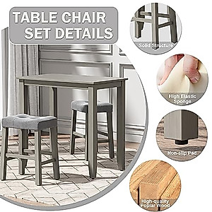 Nathaniel Home 3 Piece Table Set Counter Height Dining Furniture One Bench and Two Saddle Stools, Gray