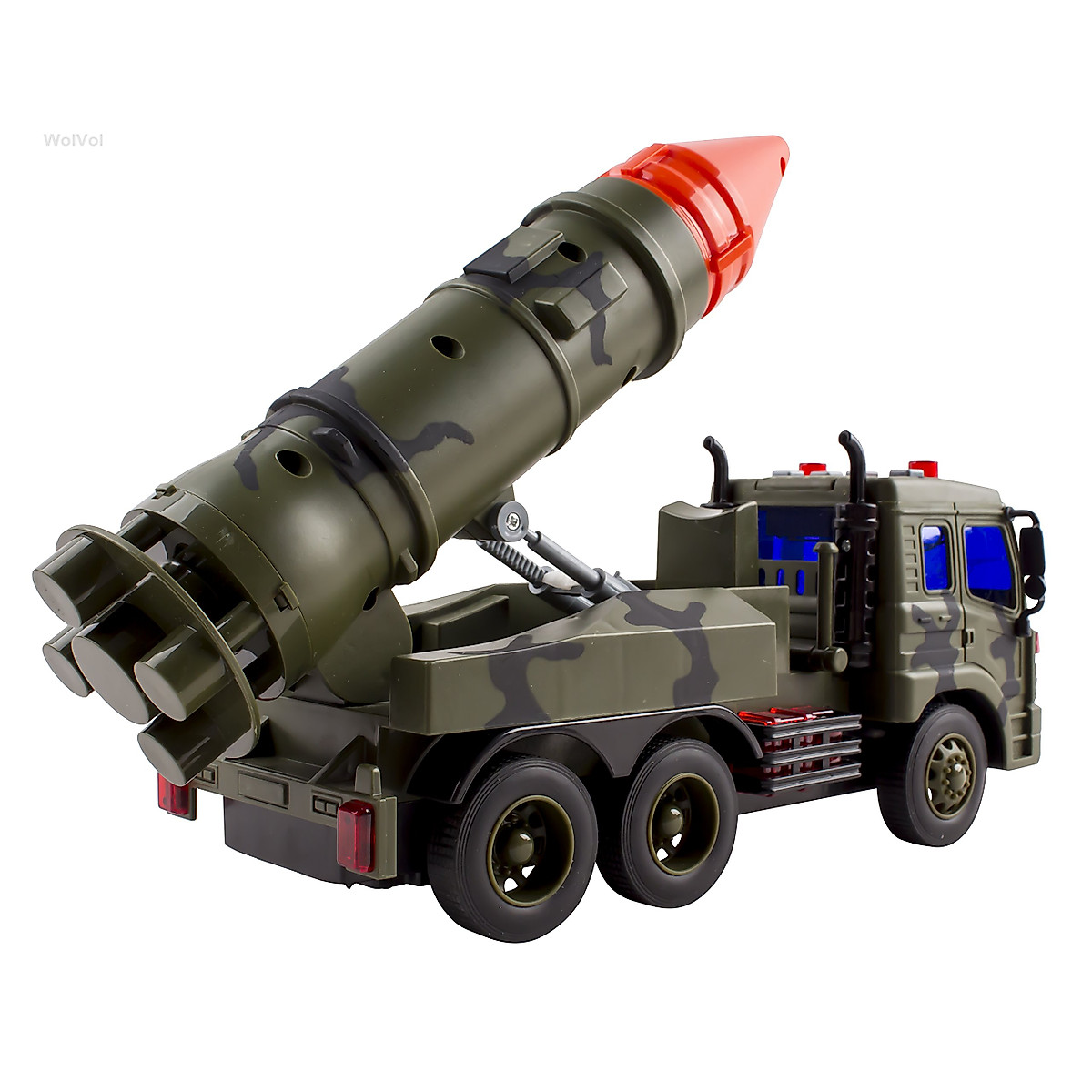 WolVolk Friction Powered Launcher Fighter Military Truck - Pull Back Missile Carrier Army Vehicle w/Lights & Sounds - Pretend War & Action Toy for Kids
