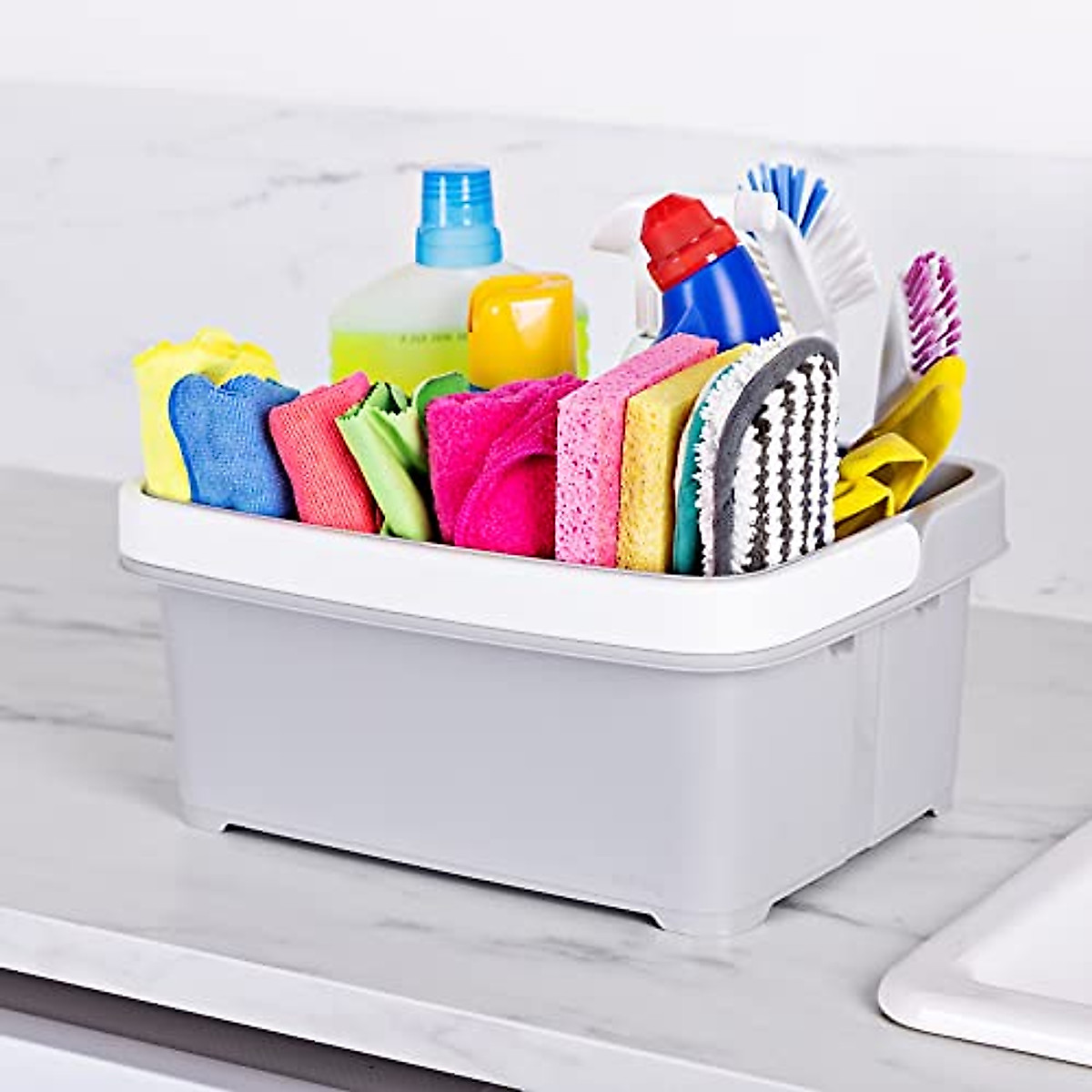 Minky Homecare Large Storage Caddy - Easy to Clean Plastic Storage Bin with Foldaway Handle - Perfect for Cleaning, Crafts, Baby Items, DIY - Great for Pantry, Fridge & Organization - Made in the UK