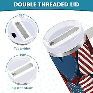 MCHIVER American Flag Heart 40 oz Tumbler with Handle and Straw Stainless Steel Vacuum Water Bottle Leak-proof Travel Coffee Mug Insulated Tumbler for Office Home Car