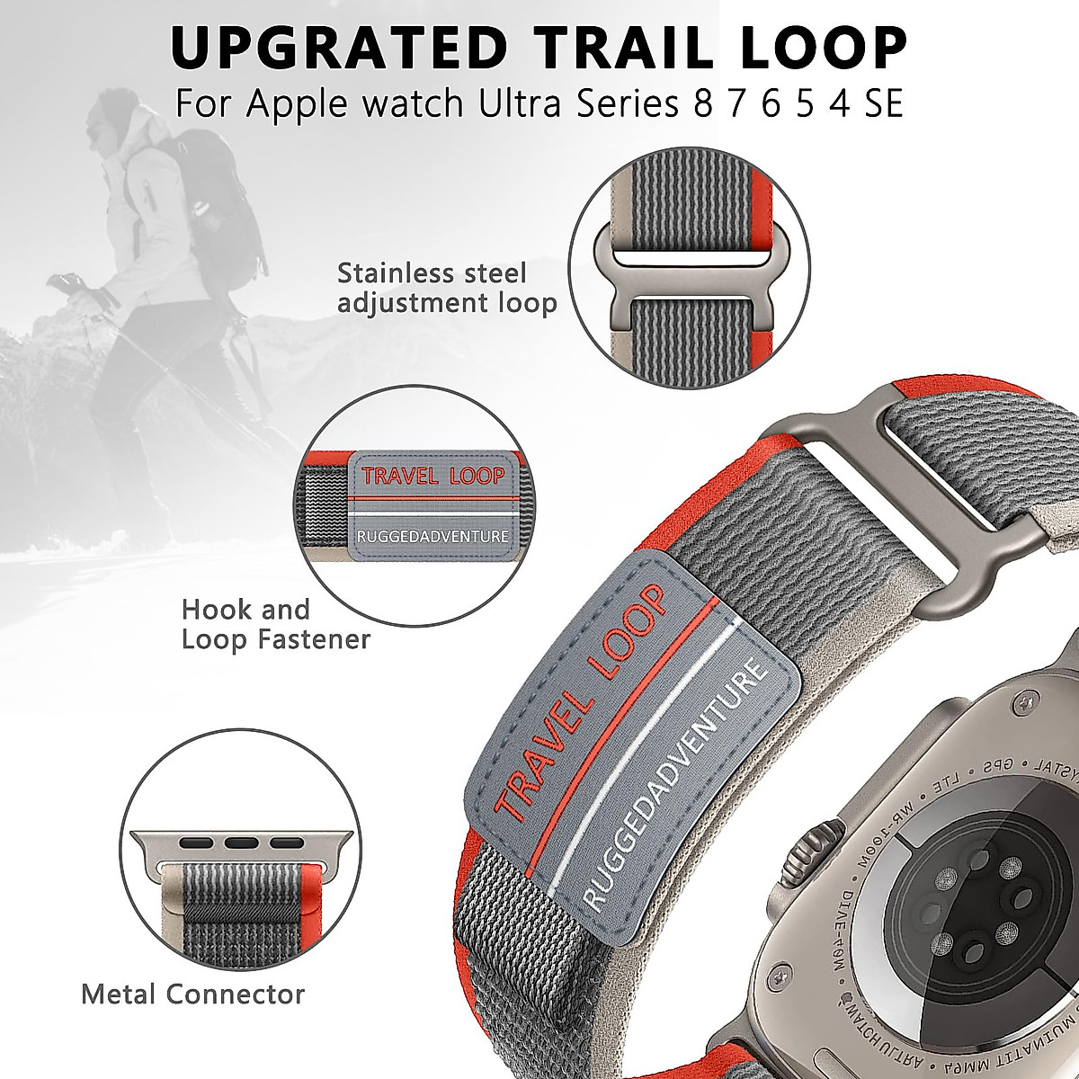 Trail Loop Nylon Band - Compatible with Apple Watch Ultra 2 Band 49mm 46mm 45mm 44mm 42mm 41mm 40mm 38mm Men Women,Rugged Braided Elastic Weave Sport Strap for iWatch Ultra Series 10/9/8/7/6/SE/5/4/3