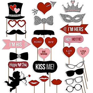 Valentine's Day Photo Booth Props Mustache on Stick Heart Angel with Sticks for Valentine's Day Wedding Bridal Party Supplies