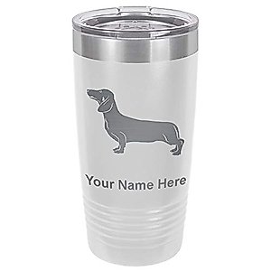 LaserGram 20oz Vacuum Insulated Tumbler Mug, Dachshund Dog, Personalized Engraving Included (White)