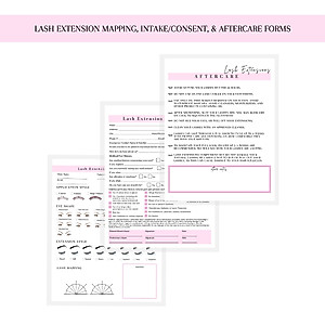 Lash Extension Eyelash Consent, Intake, Aftercare forms with Mapping length curl application style | 75 Pack | 25 of each Consent, Intake, Aftercare, and Design Forms for Lash Artists | 8.5 x 11 inch