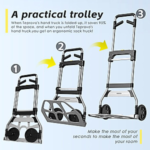 Teprovo Folding Hand Truck Dolly Cart,340LB Capacity Portable Aluminum Dolly Cart with Telescoping Handle and 7 Inch Rubber Wheels for Moving,Shopping,Travel,Office Use