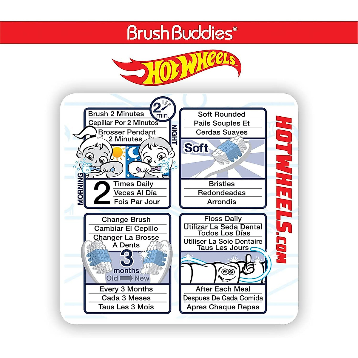 Brush Buddies Hot Wheels Toothbrush for Kids, Kids Toothbrushes, Toothbrush Pack, Soft Bristle Toothbrushes for Kids, Toddler Toothbrush Ages 2-4, 6PK