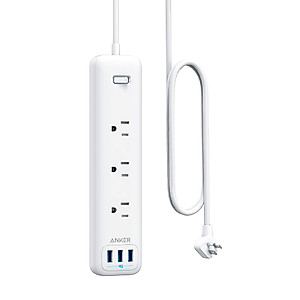 Anker Power Strip with USB, 3-Outlet & 3 PowerIQ USB Power Strip, PowerPort Strip 3 with 5 Foot Long Extension Cord, Flat Plug, Safety Shutter, for Home, Office