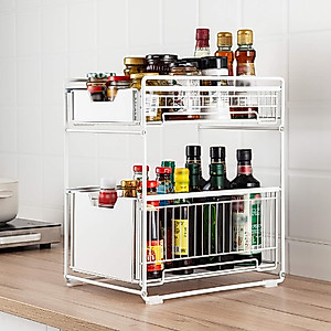 MAXCOOK 2 Tier Sliding Cabinet Basket Organizer Multifunctional Storage Organizer Holder, Under Sink Pull Out Organizer for Cabinet –Sliding Drawer Shelf, Size 8.7W x 14.6D x 18.5H(Inch)