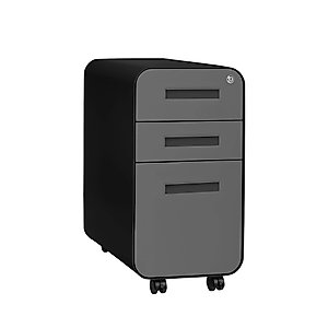 Laura Davidson Furniture Stockpile Slim 3-Drawer Mobile File Cabinet with Lock - Under Desk Metal Filing Cabinet, Legal/Letter File Folders, Wheels and Stationary Feet, Pre-Assembled, Black/Grey
