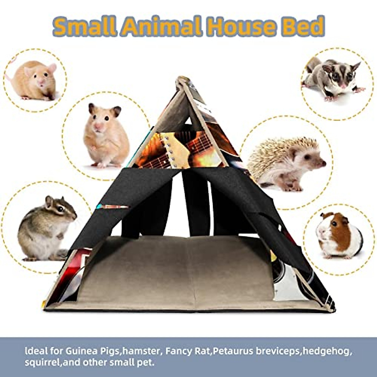 RATGDN Small Pet Hideout Electric Guitars Background Hamster House Guinea Pig Playhouse for Dwarf Rabbits Hedgehogs Chinchillas