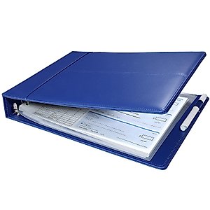SUNEE 7 Ring Check Binder for Business Checks with Zipper Pouch, PU Leather Blue Checkbook Binder Portfolio, 600 Checks Capacity for 9 x 13 Inch Sheet, Office Folder Supplies