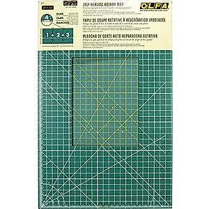 OLFA 35" x 70" Connecting Grid Rotary Cutting Mat Set (RM-CLIPS/3) - Self Healing Double Sided 35x70 Inch Cutting Mat with Grid for Fabric & Sewing, Designed for Use with Rotary Cutters (Green)