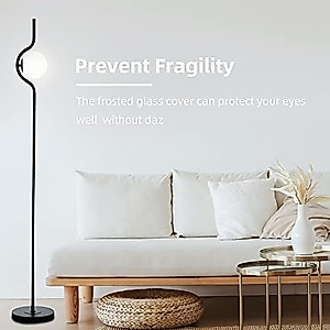 MELIFO Floor Lamp,Standing Lamp with Frosted Glass Globe,Morden Glod Tall Lamp with Foot Pedal.Mid Century Floor Lamps for Living Room,Bedroom,Office,Reading (Black)