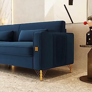 Goohome Tufted Couch, Chesterfield Velvet Upholstered 2-Seater Comfy Sofa, Living Room Furniture Sets, with Solid Wood Frame and Gold Legs, Fit for Bedroom, Office, B-Black d