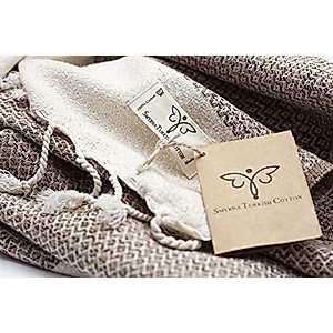 SMYRNA TURKISH COTTON Vintage Series Turkish Beach Towel Oversized, 37x71 inch, Extra Large Quick Dry Sand Free Beach Blanket, Lightweight Cotton Pool, Spa, Travel, Gym, Adult Bath Towel, Latte