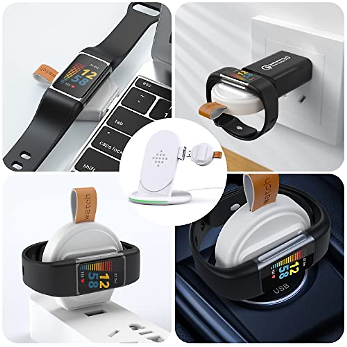 KOJACMUR 3 in 1 Wireless Charger for Fitbit Charge 5/Fitbit Luxe,Wireless Charging Station Compatible for iPhone 14/12 Pro Max/13/11/8, for Samsung Galaxy S22+ S22, for AirPods Pro/3 (White A)