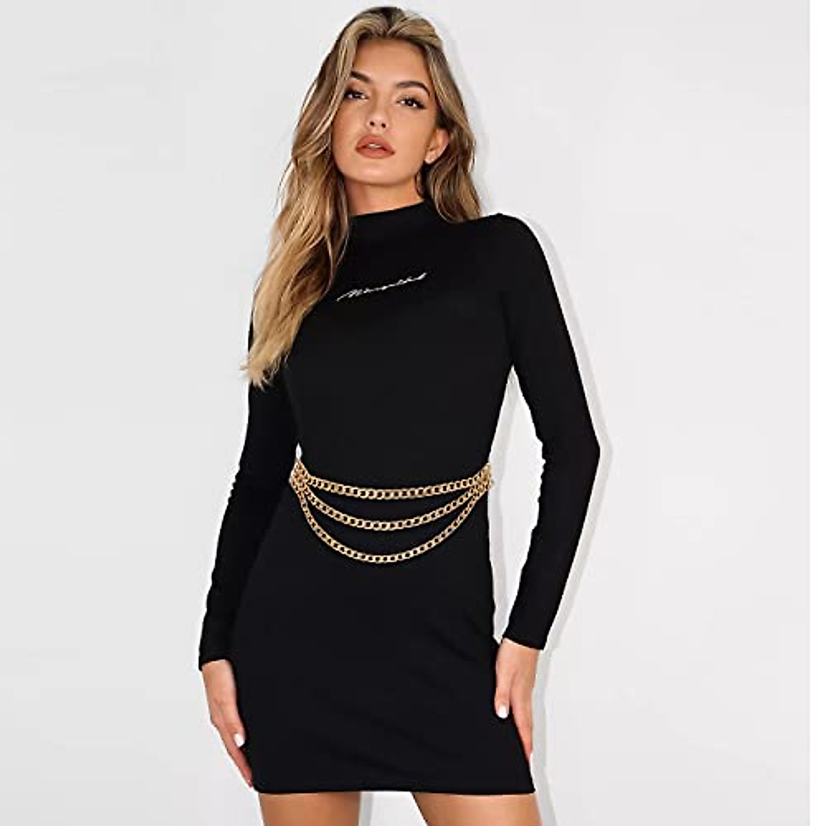 Suyi Skinny Stretch Belt Multilayer Metal Waist Belts Elastic Cinch Waistband for Women 70CM Gold