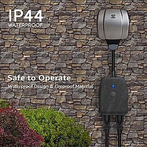 LITEdge Outdoor Smart Plug, WiFi 2-in-1 Plug Power Outlet, Compatible with Google Home & Alexa, APP Cordless Remote Control Smart Outlet Socket, Remote Control, Timer, Waterproof