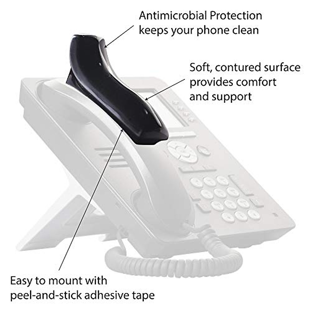 Softalk Antibacterial Black Phone Shoulder Rest | Landline Telephone Accessory (00601M)