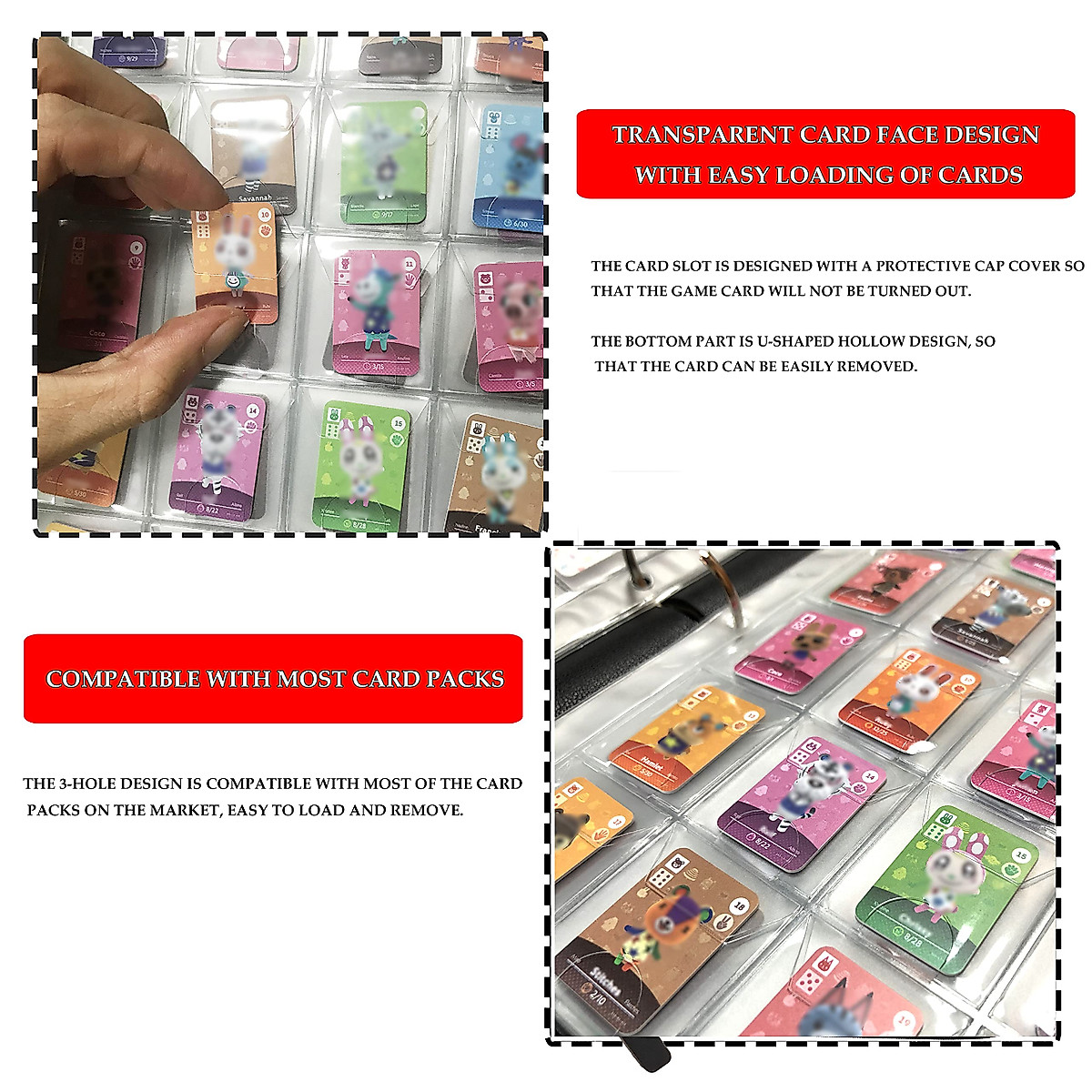 TCG Binder Holder for Animal Crossing Mini Amiibo Cards, NFC Tag Game Cards,204 Cards Capacity Sleeves Card Trading Case Carrying Case