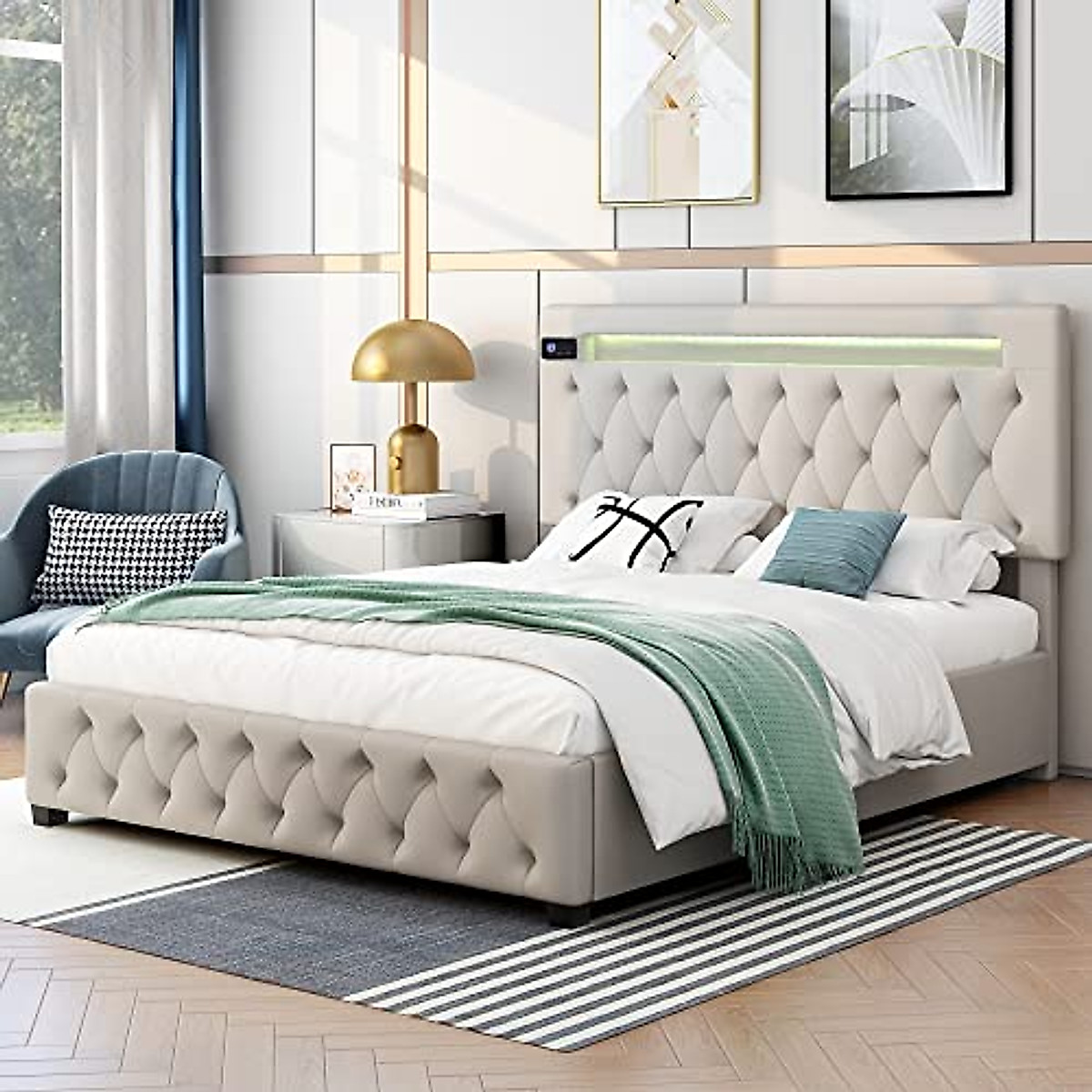 Queen Size Upholstered Platform Bed with Gas Lift up Storage,Adjustable Headboard Featured w/Bluetooth Audio, LED Light and USB Charging,Hydraulic Storage Platform Bed for Kids Teens Adults